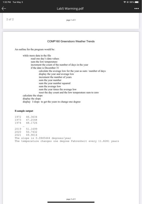 Solved 1:32 PM Tue May 3 e 96 .. Labs Warming.pdf COMP160 | Chegg.com