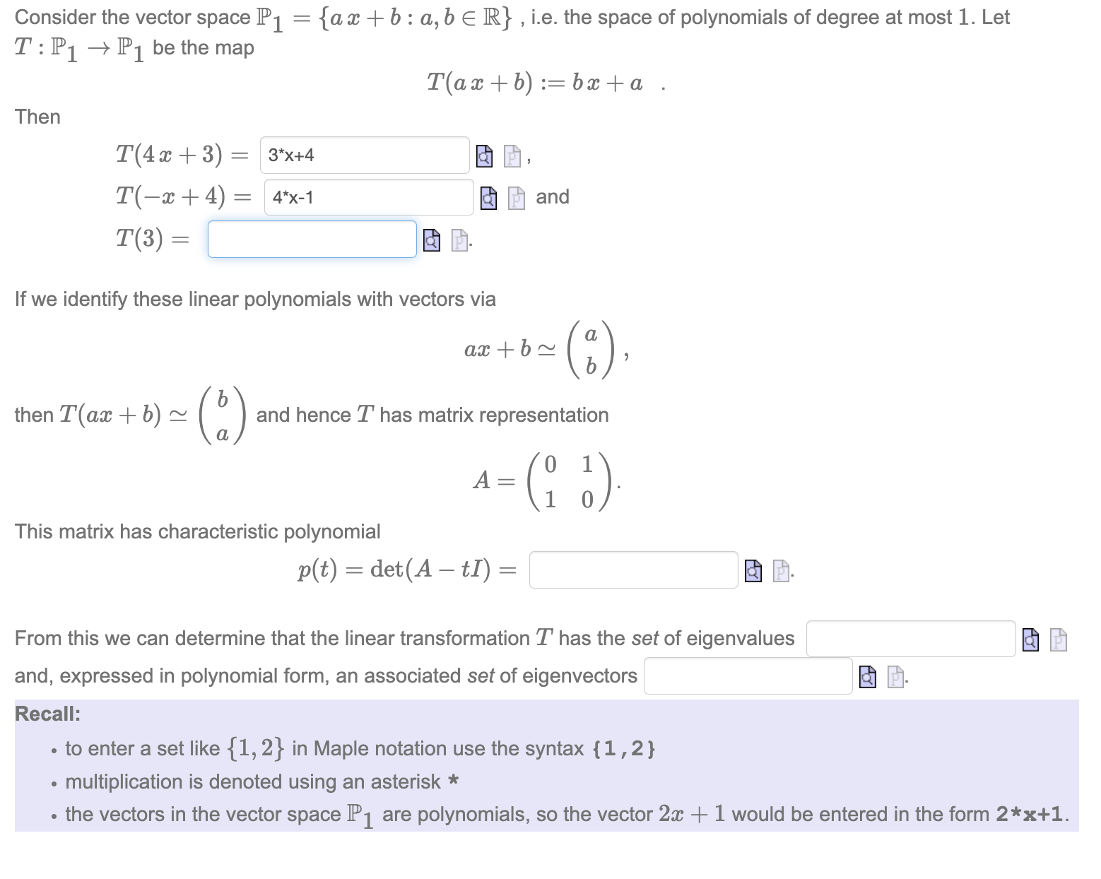 Solved Recallto Enter A Set Like 12 ﻿in Maple Notation 