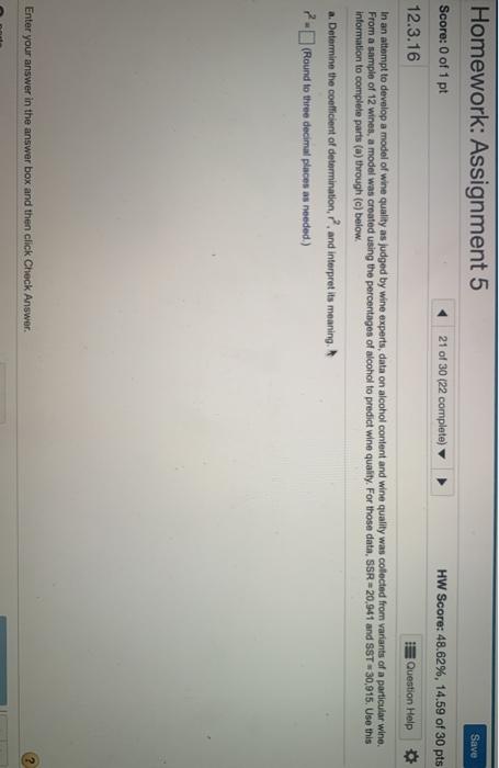 Solved Homework Assignment 5 Save Score 0 Of 1 Pt 21 Of 30