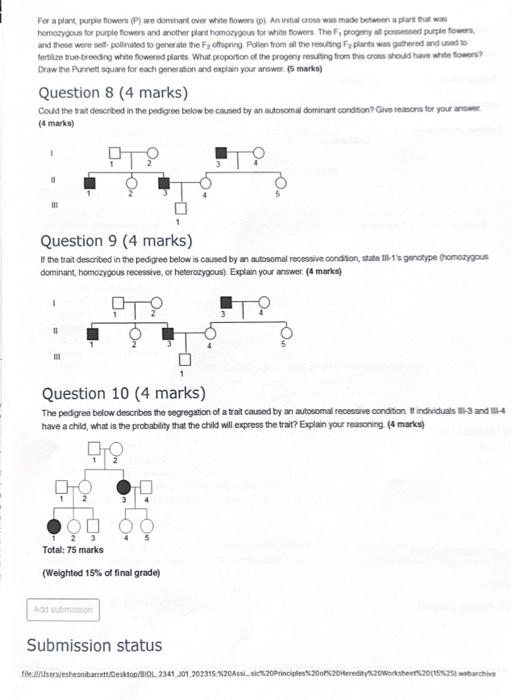 Solved Question 1 (4 marks total) The inheritance of black | Chegg.com