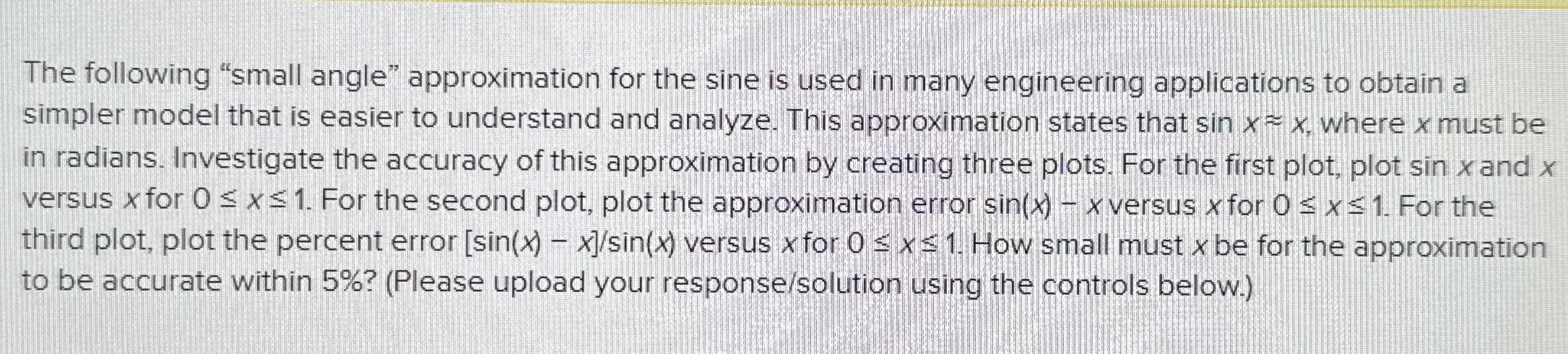 Solved The following "small angle" approximation for the | Chegg.com