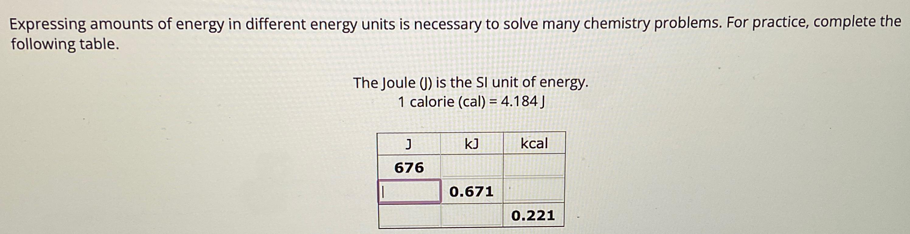 Solved Expressing amounts of energy in different energy | Chegg.com