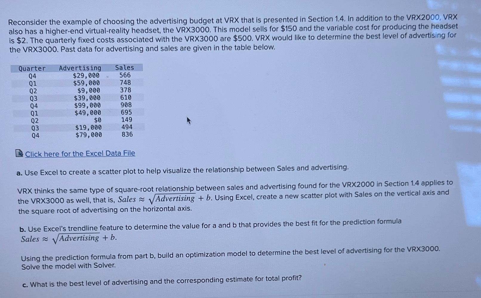 Solved Reconsider the example of choosing the advertising | Chegg.com