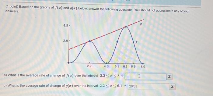 Solved (1 point) Based on the graphs of f(x) and g(x) below, | Chegg.com