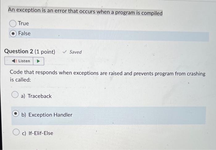 Solved An exception is an error that occurs when a program | Chegg.com