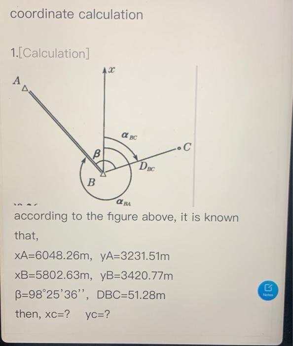 Solved coordinate calculation 1.[Calculation] AX A A а вс С | Chegg.com