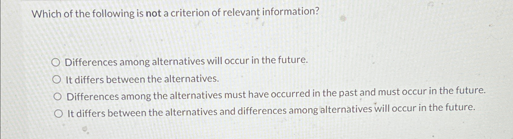 Solved Which of the following is not a criterion of relevant | Chegg.com