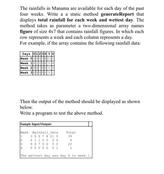 Solved The rainfalls in Manama are available for each day of | Chegg.com