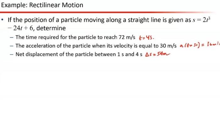 Solved Example: Rectilinear Motion • If the position of a | Chegg.com