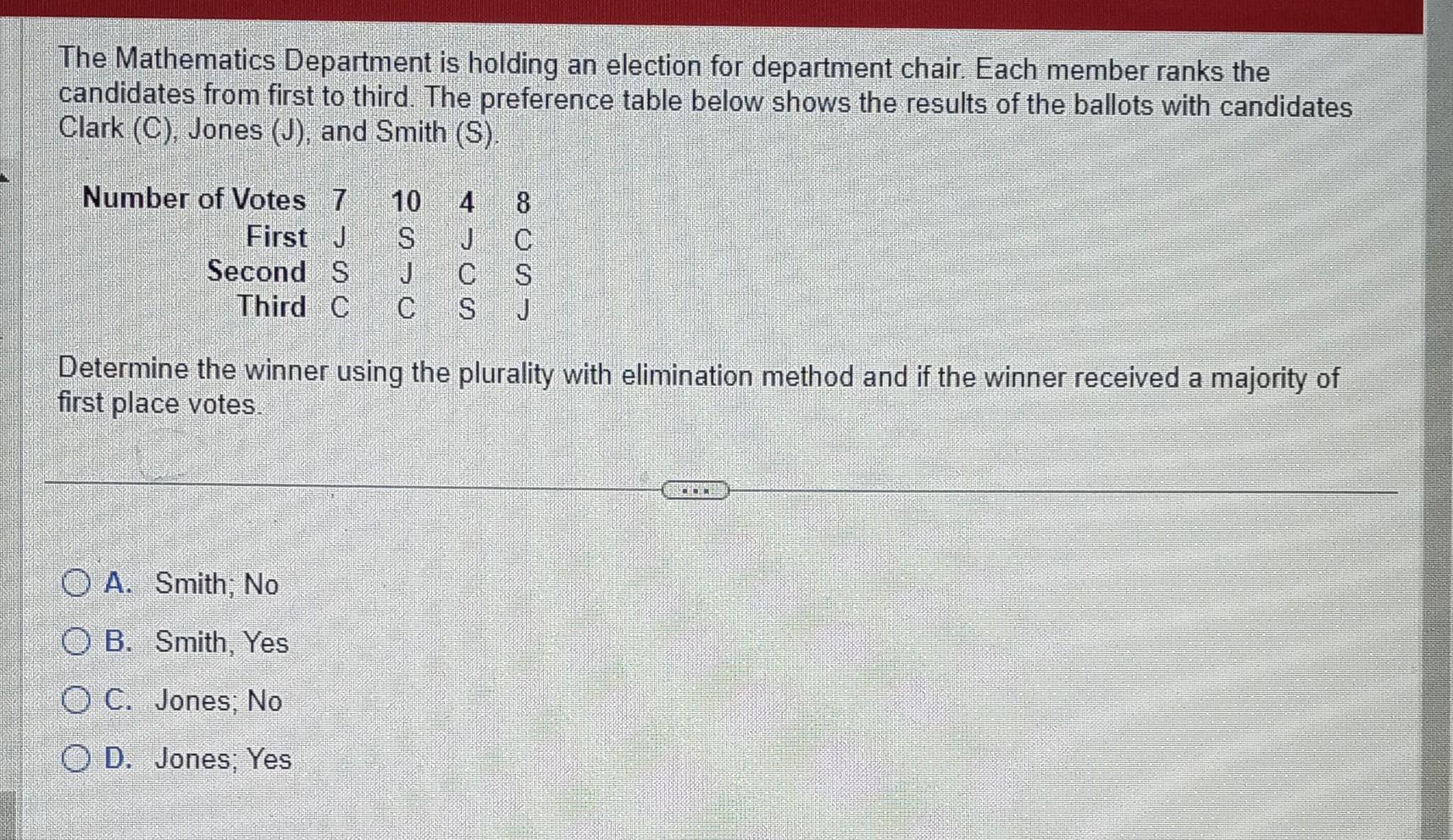 Solved The Mathematics Department is holding an election for | Chegg.com