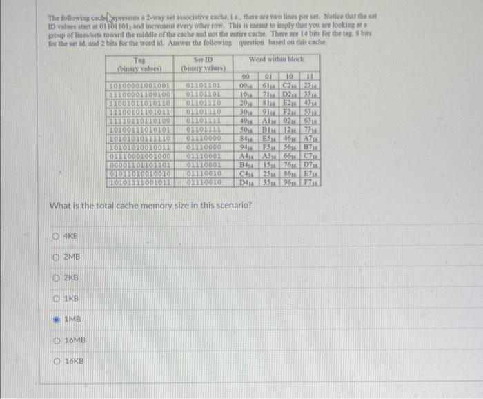 Solved The following cacly fereumts a 2-way set associative | Chegg.com