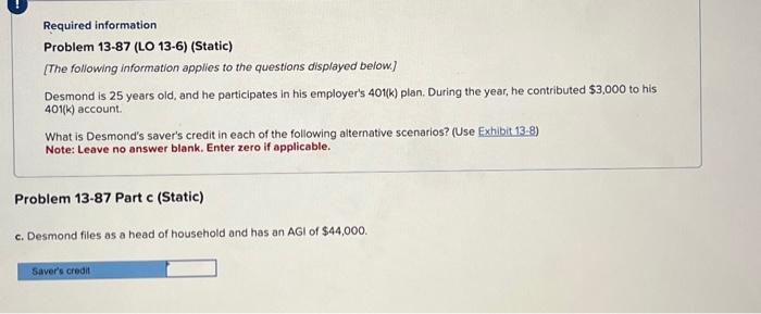 Solved Required information Problem 13-87 (LO 13-6) (Static) | Chegg.com