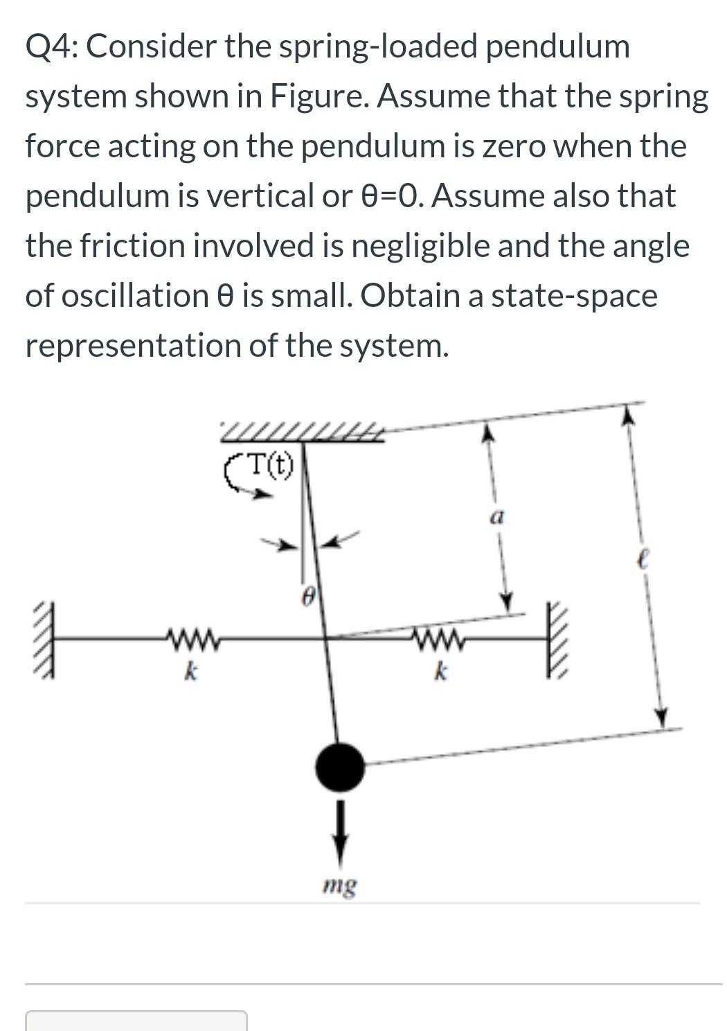Solved Q4: Consider the spring-loaded pendulum system shown | Chegg.com