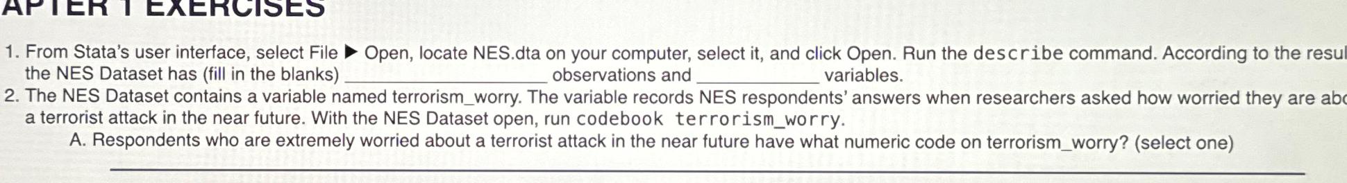 Solved From Stata's user interface, select File Open, locate | Chegg.com