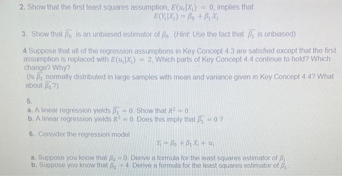 Solved 2. Show that the first least squares assumption, | Chegg.com