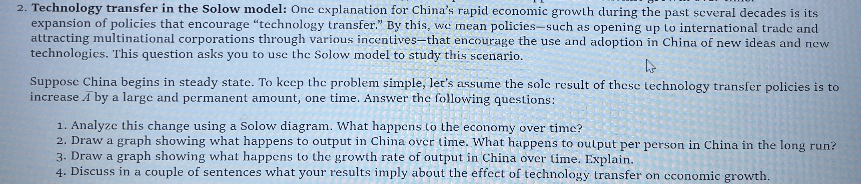 Solved Technology transfer in the Solow model: One | Chegg.com