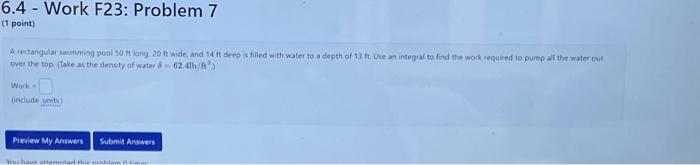 Solved 6.4 Work F23: Problem 7 (1 point) A rectangular | Chegg.com