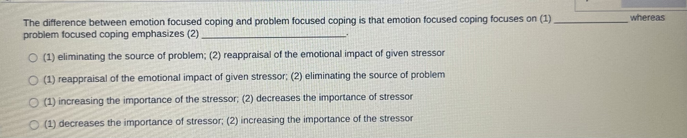 Solved The Difference Between Emotion Focused Coping And 3109