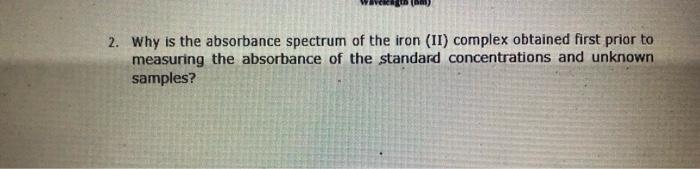 Solved 2. Why is the absorbance spectrum of the iron (II) | Chegg.com