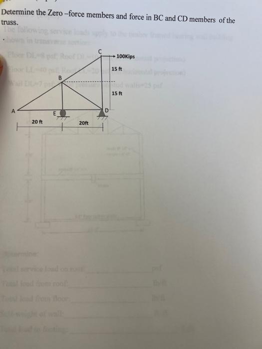 Solved Determine the Zero -force members and force in BC and | Chegg.com