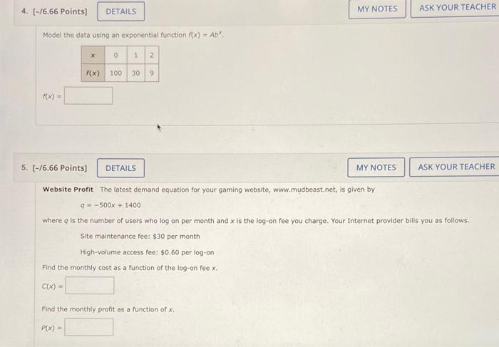 Solved Model the data using an exponential function | Chegg.com