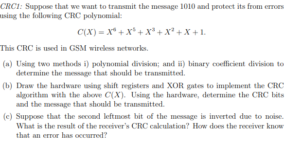 Solved CRC1: Suppose that we want to transmit the message | Chegg.com