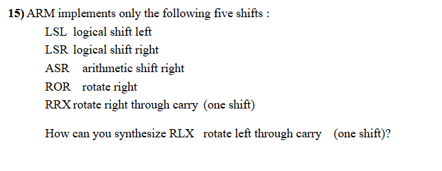 Solved ARM implements only the following five | Chegg.com