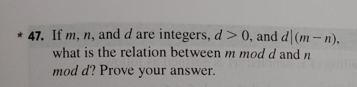 Solved If m,n, ﻿and d ﻿are integers, d>0, ﻿and d|(m-n),what | Chegg.com
