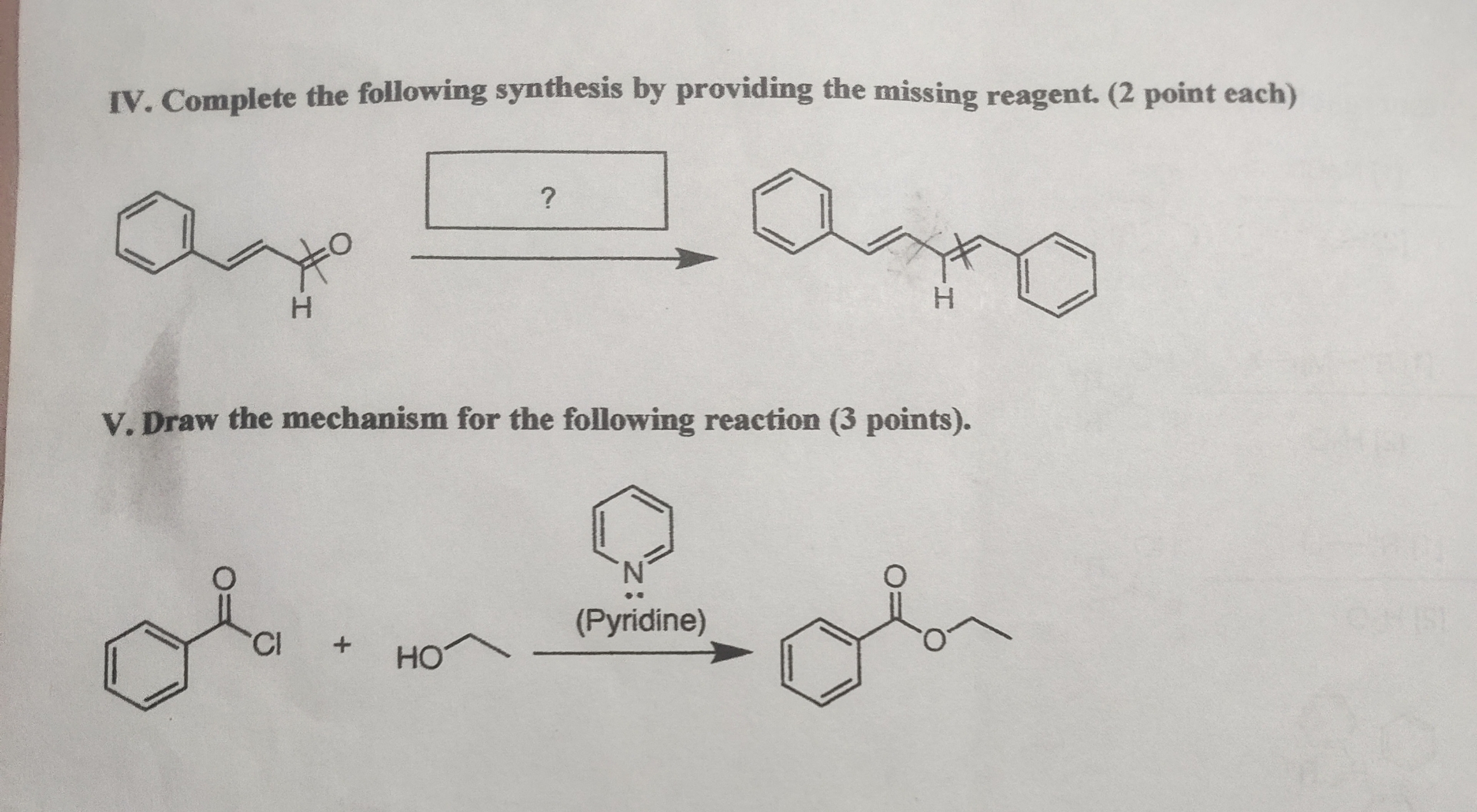 Solved IV. ﻿Complete the following synthesis by providing | Chegg.com