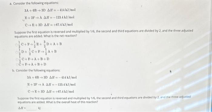 a. Consider the following equations: 3 A+6 | Chegg.com