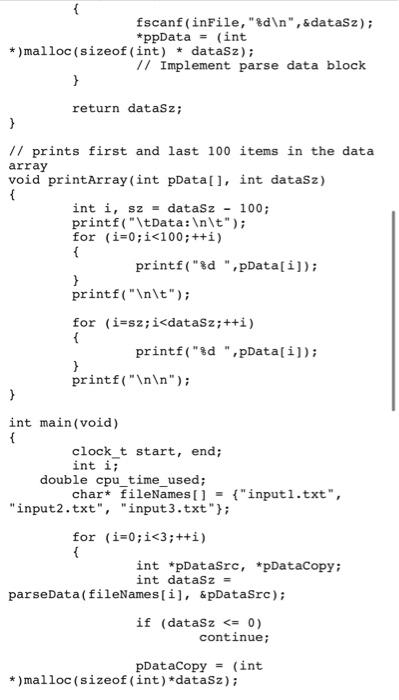 Solved You need to implement parseData, selectionSort, | Chegg.com Solved You need to implement parseData, selectionSort, | Chegg.com