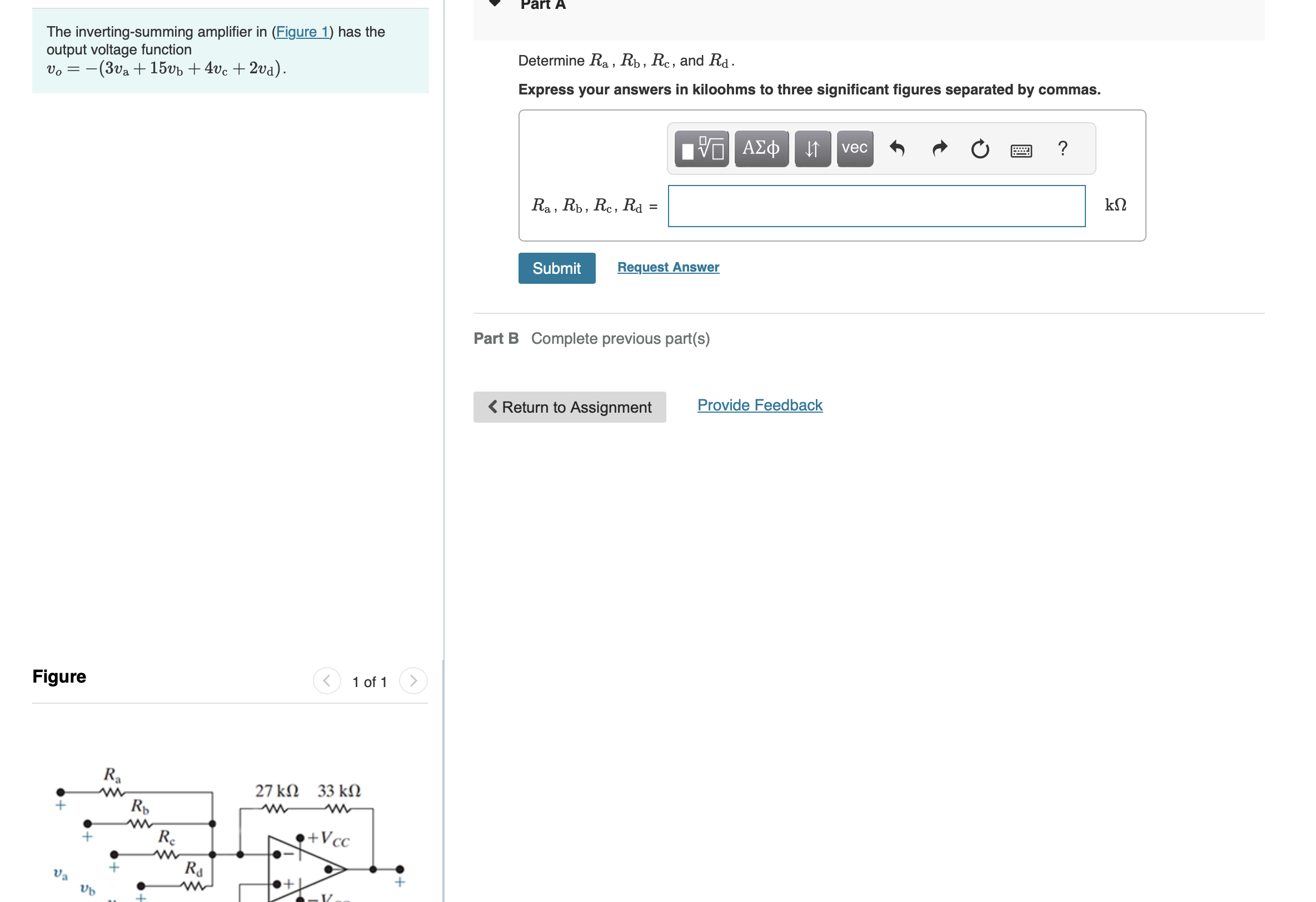Solved The inverting-summing amplifier in (Figure 1) ﻿has | Chegg.com