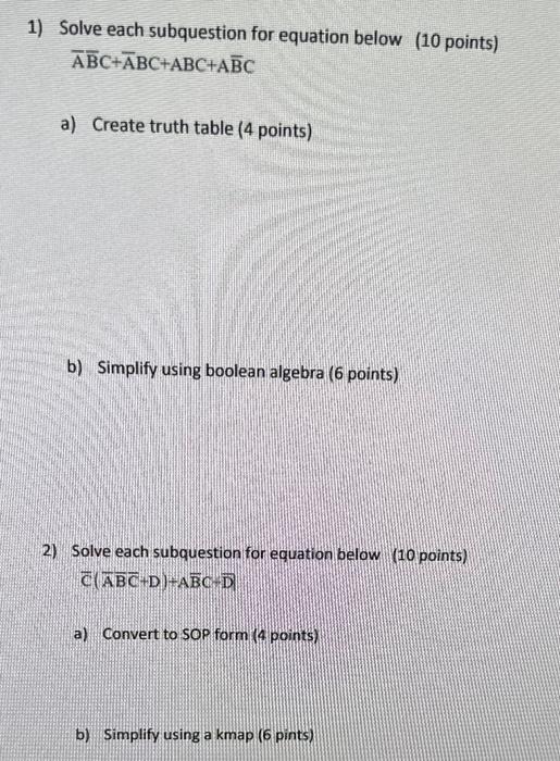 Solved 1) Solve each subquestion for equation below (10 | Chegg.com