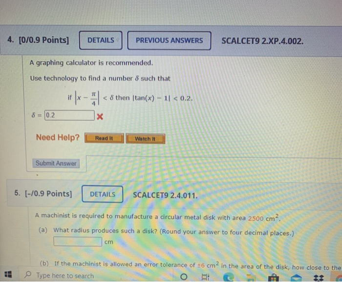Solved 4. [0/0.9 Points] DETAILS PREVIOUS ANSWERS SCALCET9 | Chegg.com