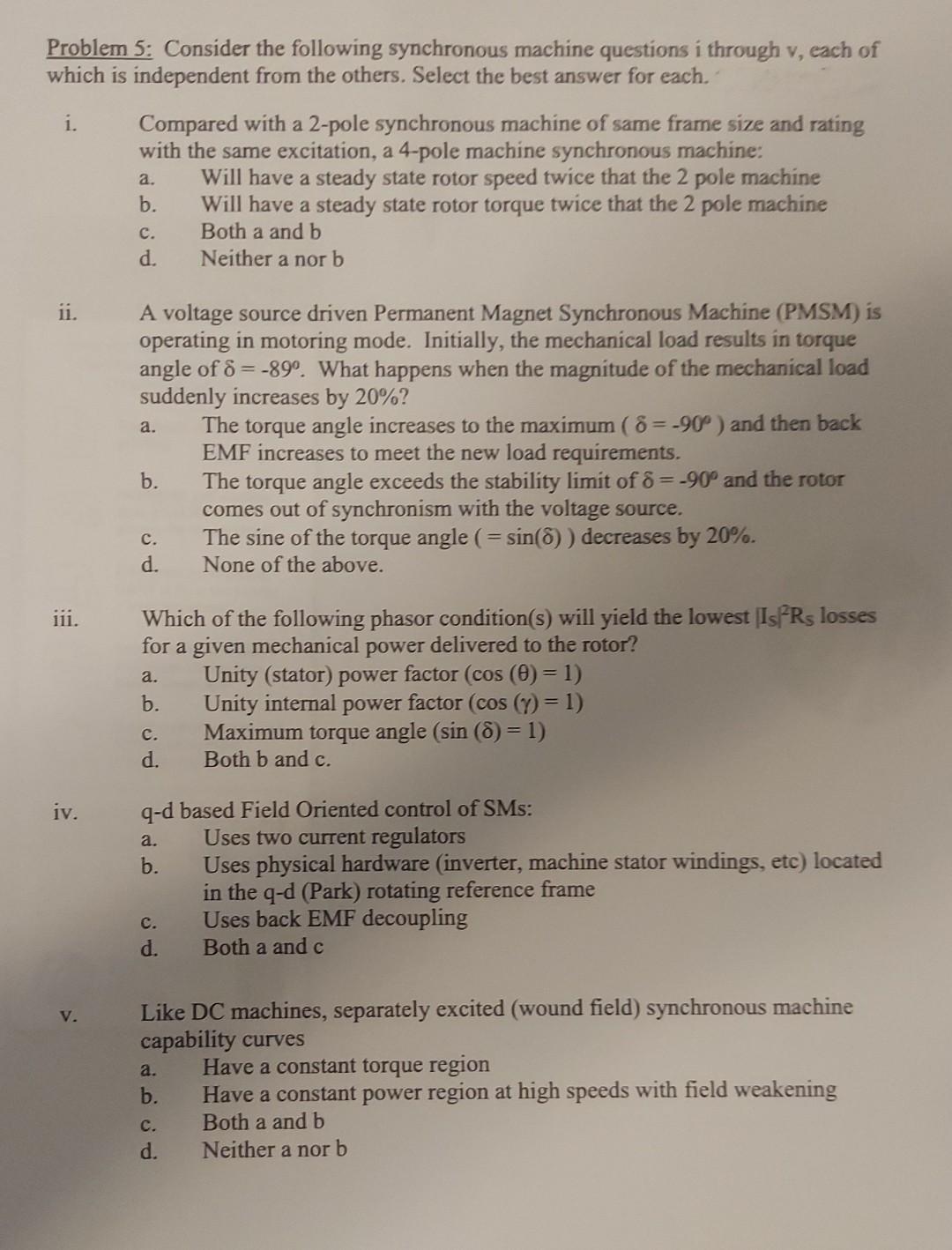 Solved Problem 5 Consider The Following Synchronous Machine