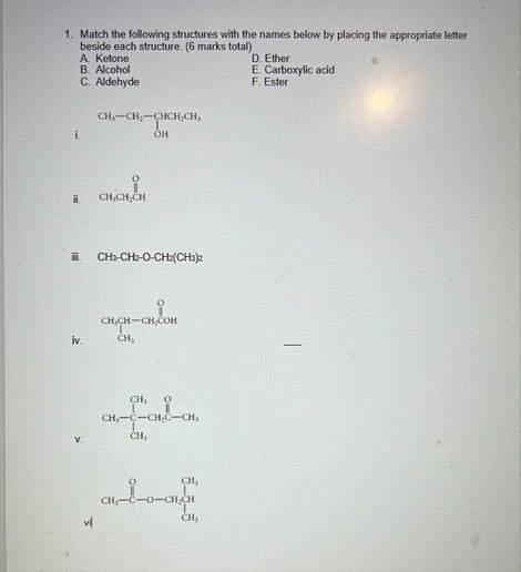 Solved Match the following structures with the names below | Chegg.com