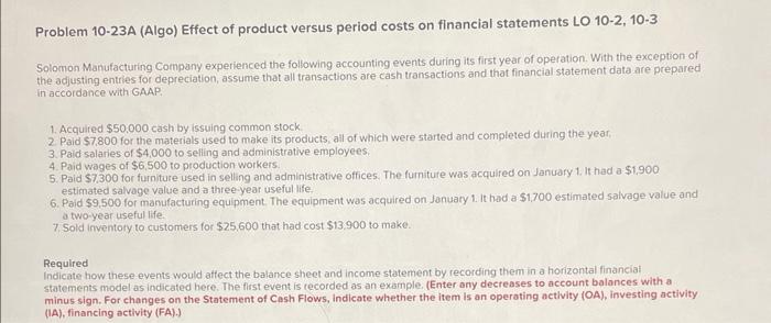 Solved Problem 10-23A (Algo) Effect of product versus period | Chegg.com