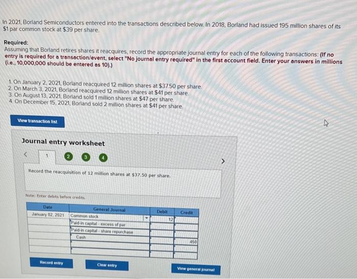 Solved In 2021, Borland Semiconductors entered into the | Chegg.com