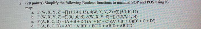 Solved 2. (20 points) Simplify the following Boolean | Chegg.com
