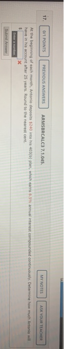 Solved 17. 0/1 POINTS | PREVIOUS ANSWERS ARMSBRCALC3 | Chegg.com Solved 17. 0/1 POINTS | PREVIOUS ANSWERS ARMSBRCALC3 | Chegg.com