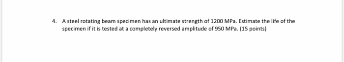 Solved 4. A steel rotating beam specimen has an ultimate | Chegg.com