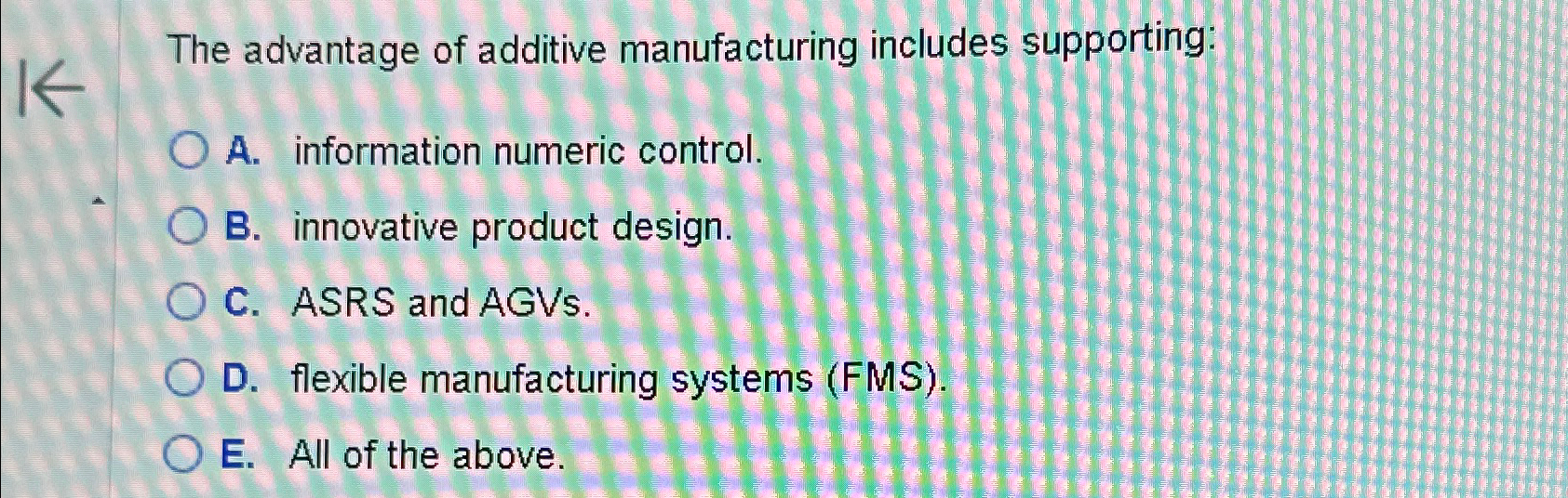 Solved The advantage of additive manufacturing includes | Chegg.com