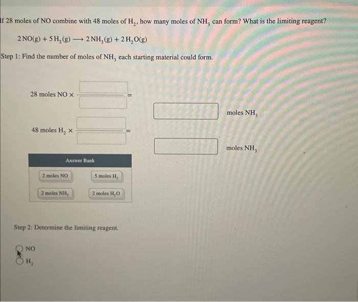 Solved 28 moles of NO combine with 48 moles of H2, how many | Chegg.com