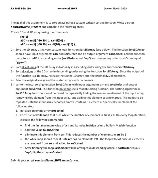 Solved FA 2023 EGR 150 Homework HW9 Due on Nov 3, 2023 The | Chegg.com