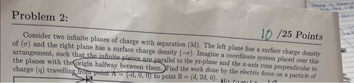 Solved Consider two infinite planes of charge with | Chegg.com