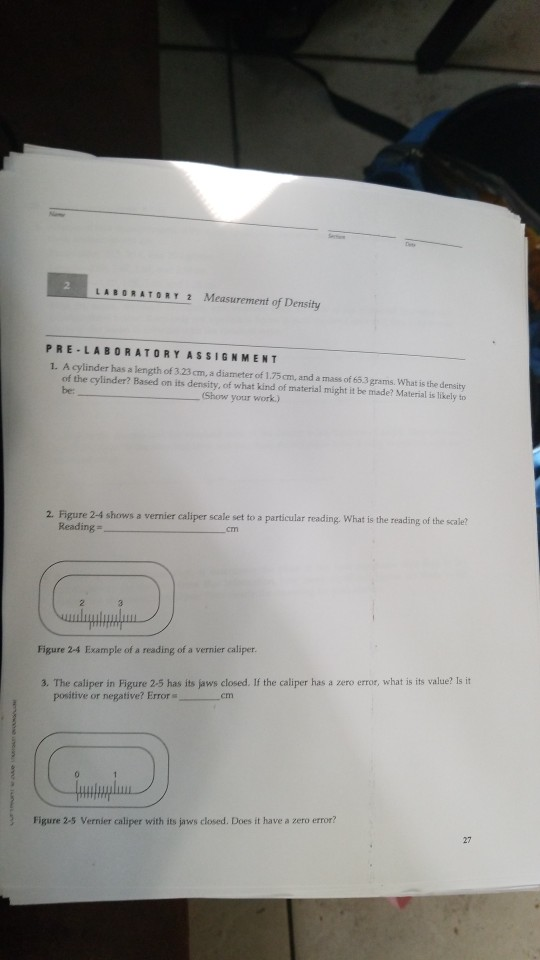 Solved LABORATORY 2 Measurement of Density PRE-LABORATORY | Chegg.com