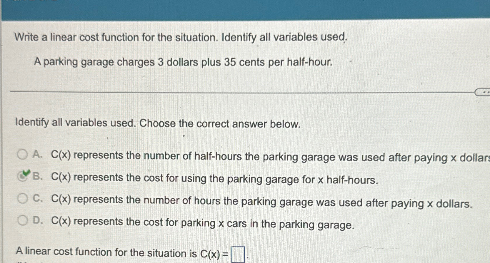 Solved Write a linear cost function for the situation. | Chegg.com