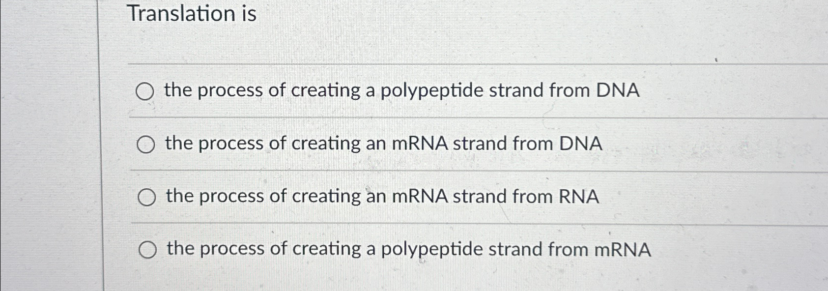 Solved Translation isthe process of creating a polypeptide | Chegg.com