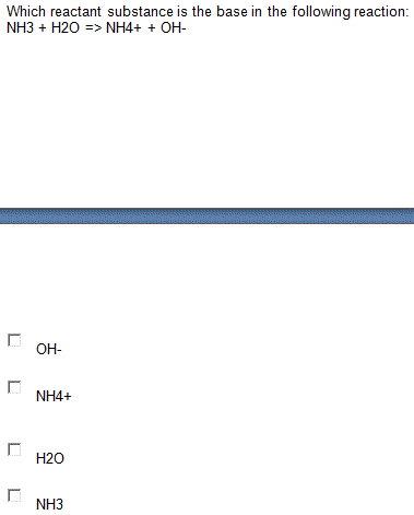 Solved Which reactant substance is the base in the following | Chegg.com