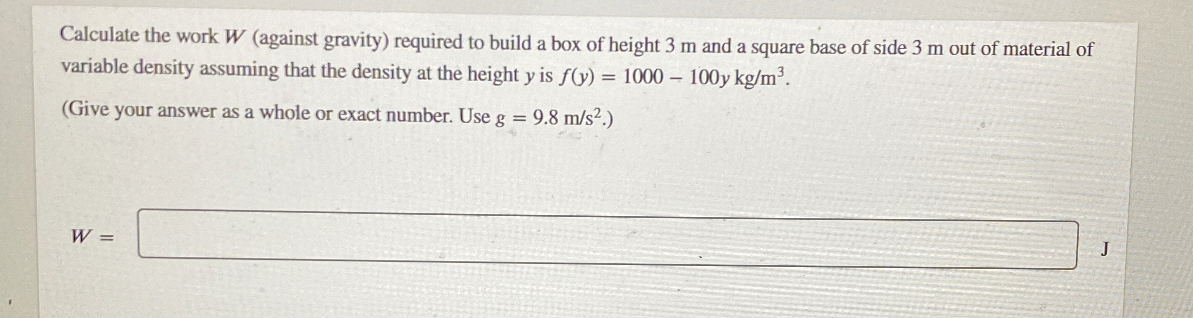 Solved Calculate the work W (against gravity) ﻿required to | Chegg.com